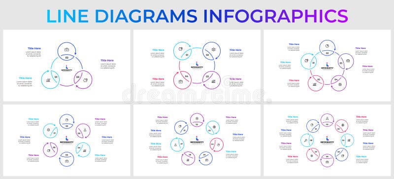 Set of Outline Infographic Circles Elements. Vector Diagrams with 3, 4 ...
