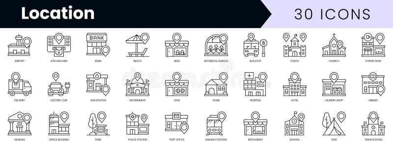 Set of Outline Location Icons. Minimalist Thin Linear Web Icon Set ...