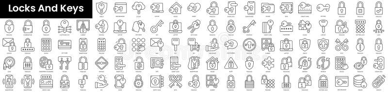 Set of Outline Locks and Keys Icons. Minimalist Thin Linear Web Icon ...