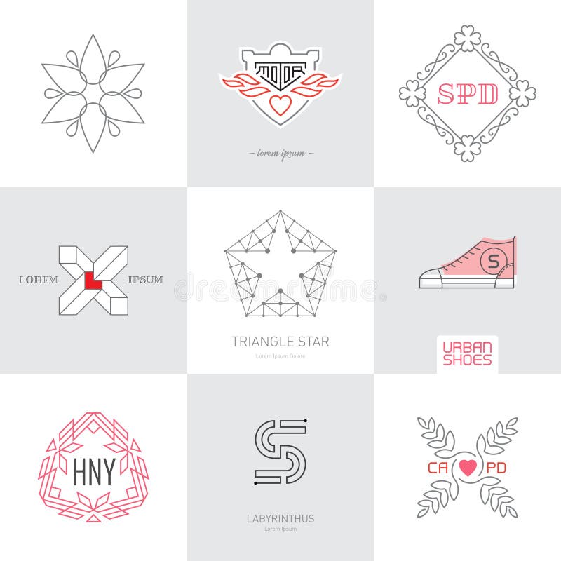 Set of Outline Logo. Vector Abstract Emblem, Monogram, Logotype, Design ...