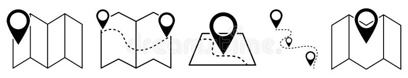 Set of Outline Maps and Pins Icons Stock Vector - Illustration of ...