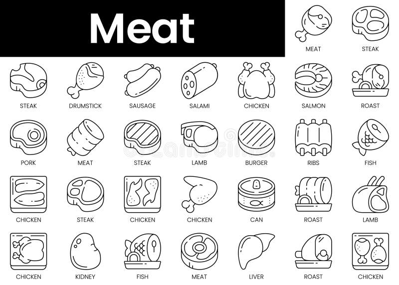 Set of Outline Meat Icons. Minimalist Thin Linear Web Icon Set Stock ...