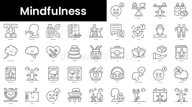 Set of Outline Mindfulness Icons. Minimalist Thin Linear Web Icon Set ...