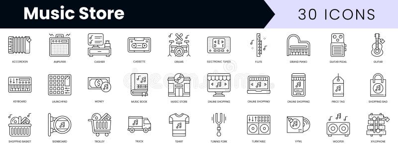 Set of Outline Music Store Icons. Minimalist Thin Linear Web Icon Set ...