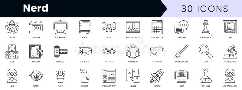 Set of Outline Nerd Icons. Minimalist Thin Linear Web Icon Set Stock ...