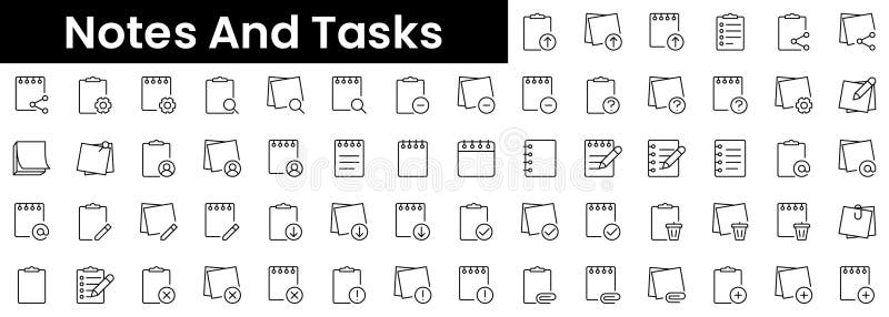 Set of Outline Notes and Tasks Icons. Minimalist Thin Linear Web Icon ...