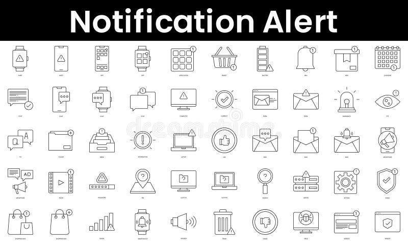 Set of Outline Notification Alert Icons. Minimalist Thin Linear Web ...