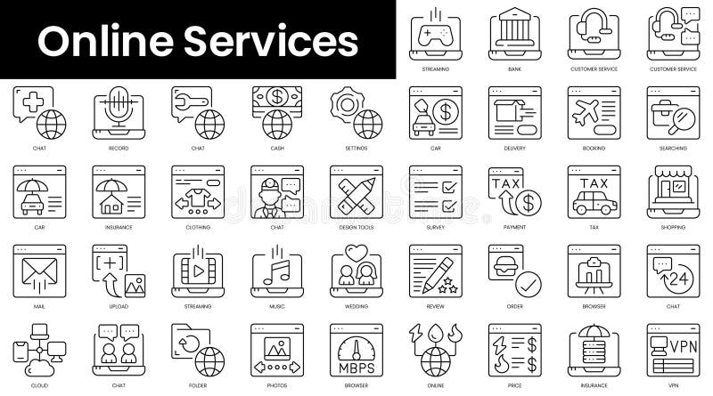Set of Outline Online Services Icons. Minimalist Thin Linear Web Icon ...
