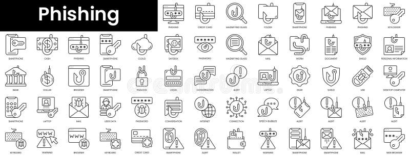 Set of Outline Phishing Icons. Minimalist Thin Linear Web Icon Set ...