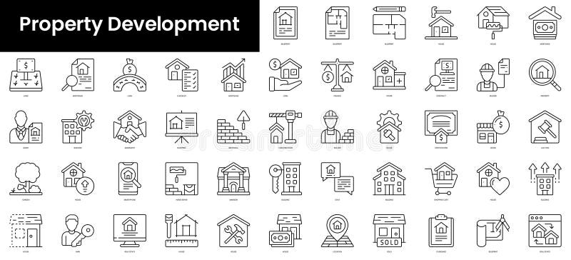 Set of Outline Property Development Icons. Minimalist Thin Linear Web ...