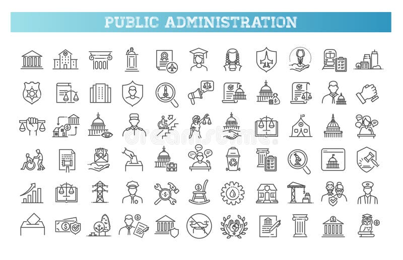 Set of Outline Public Administration Icons Stock Illustration ...