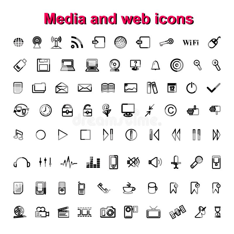 Set of Outline Quality Icon Media and Web Icons. Jpeg Stock ...