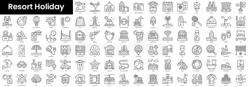 Set of Outline Resort Holiday Icons. Minimalist Thin Linear Web Icon ...
