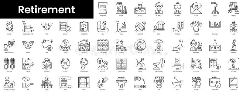 Set of Outline Retirement Icons. Minimalist Thin Linear Web Icon Set ...