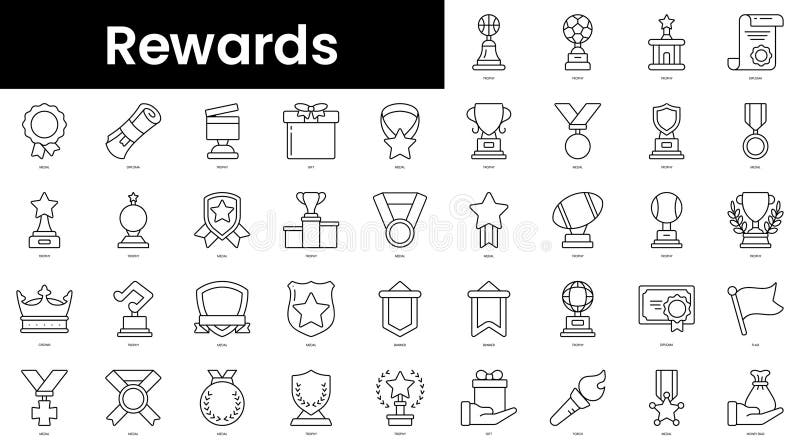 Set of Outline Rewards Icons. Minimalist Thin Linear Web Icon Set Stock ...
