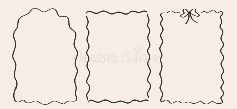 Set of Outline Scallop Frame Border in Doodle Style. Retro Frame with ...