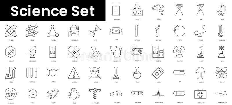Set of Outline Science Icons. Minimalist Thin Linear Web Icon Set Stock ...
