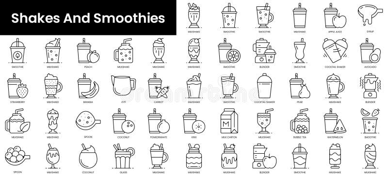 Set of Outline Shakes and Smoothies Icons. Minimalist Thin Linear Web ...