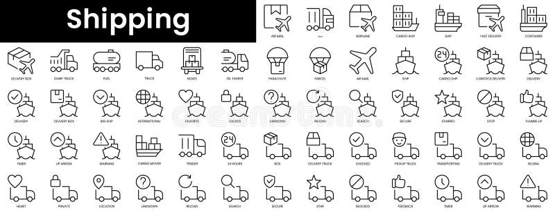 Set of Outline Shipping Icons. Minimalist Thin Linear Web Icon Set ...
