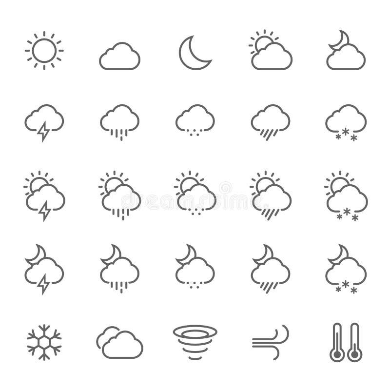 Set Of Outline Stroke Weather Icon Stock Vector - Illustration of ...
