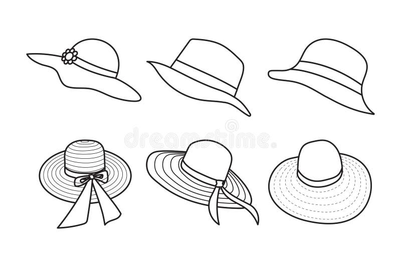 Set of outline summer hats stock vector. Illustration of straw - 320396890