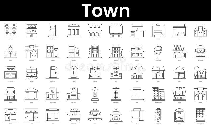 Set Of Outline Town Planning Icons Minimalist Thin Linear Web Icon Set Stock Vector