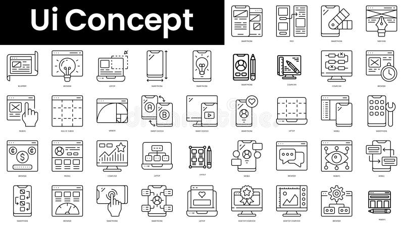 Set of Outline Ui Concept Icons. Minimalist Thin Linear Web Icon Set ...