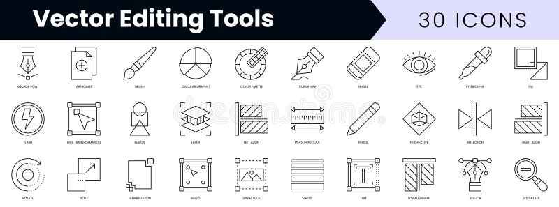 Set of Outline Vector Editing Tools Icons. Minimalist Thin Linear Web ...