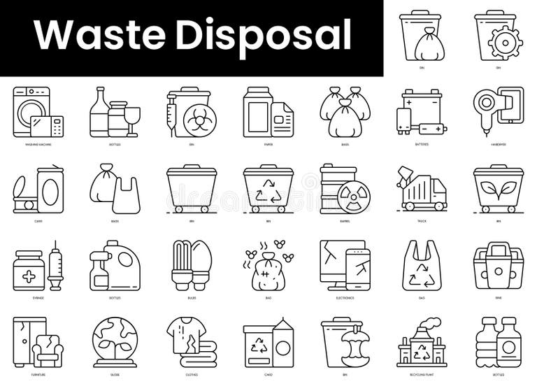 Set of Outline Waste Disposal Icons. Minimalist Thin Linear Web Icons ...