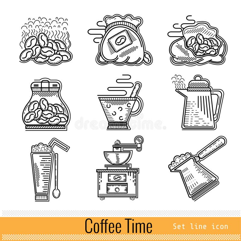 Set of Outline Web Icon. Coffee Time Stock Vector - Illustration of ...