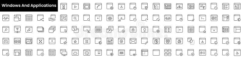 Set of Outline Windows and Applications Icons. Minimalist Thin Linear ...