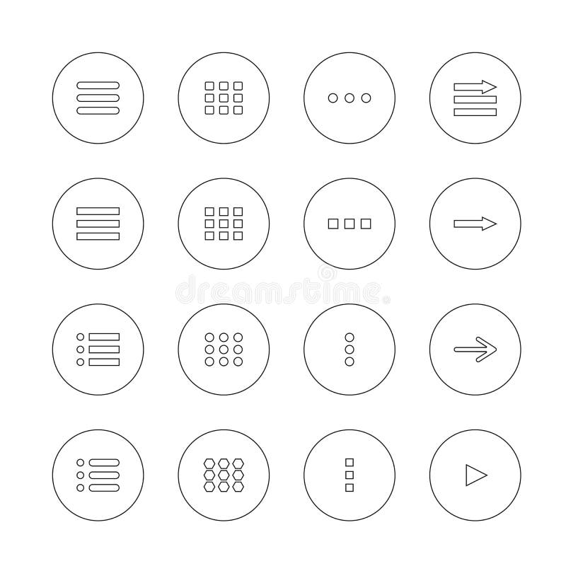 Set of Outlined Menu Buttons Stock Vector - Illustration of menu, flat ...