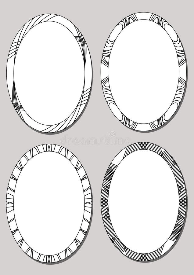 Set of Oval Frames in Black and White Design. Empty Borders with ...