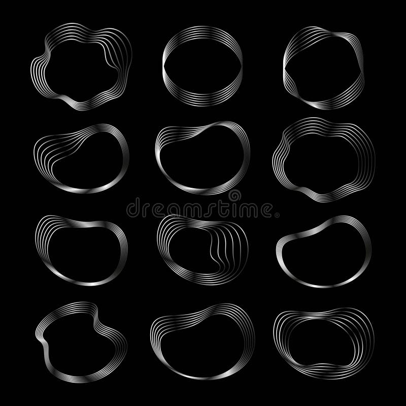 Set of Oval Wavy Silver Frames on a Black Background, Art Deco Silver ...