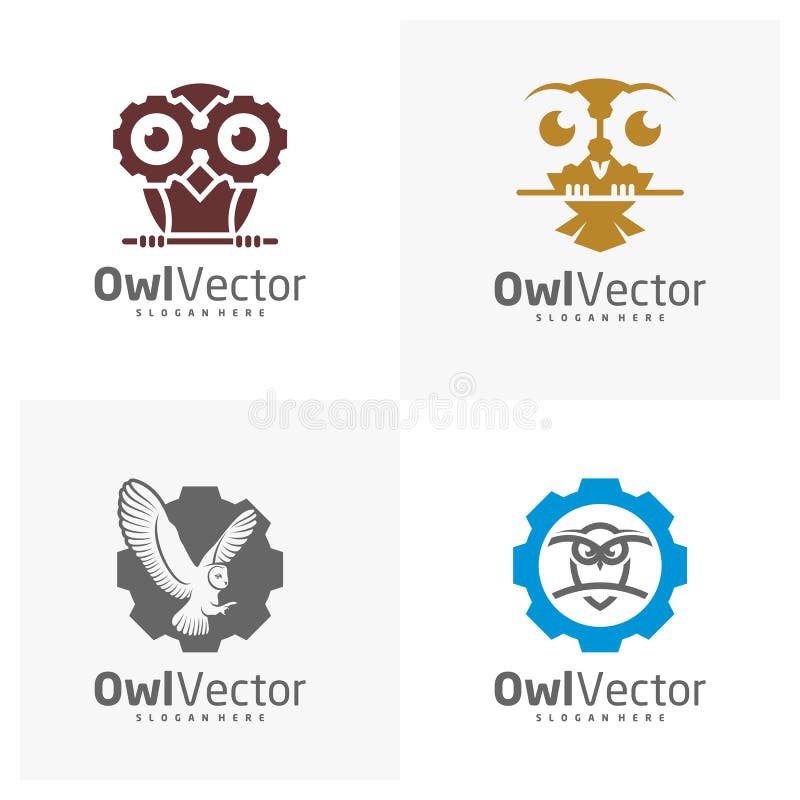 Set of Owl Gear Logo Vector Template, Creative Owl Logo Design Concepts ...