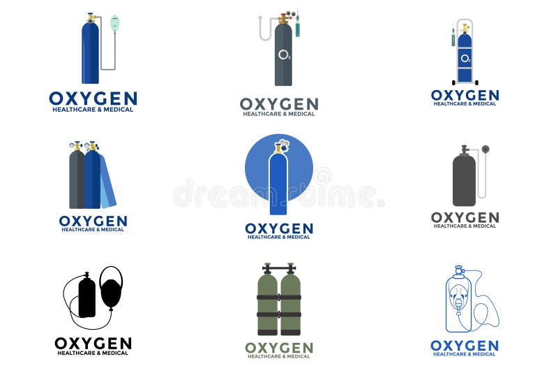 Set of Oxygen Cylinder Vector Icon, Oxygen Logo Design Template Stock ...