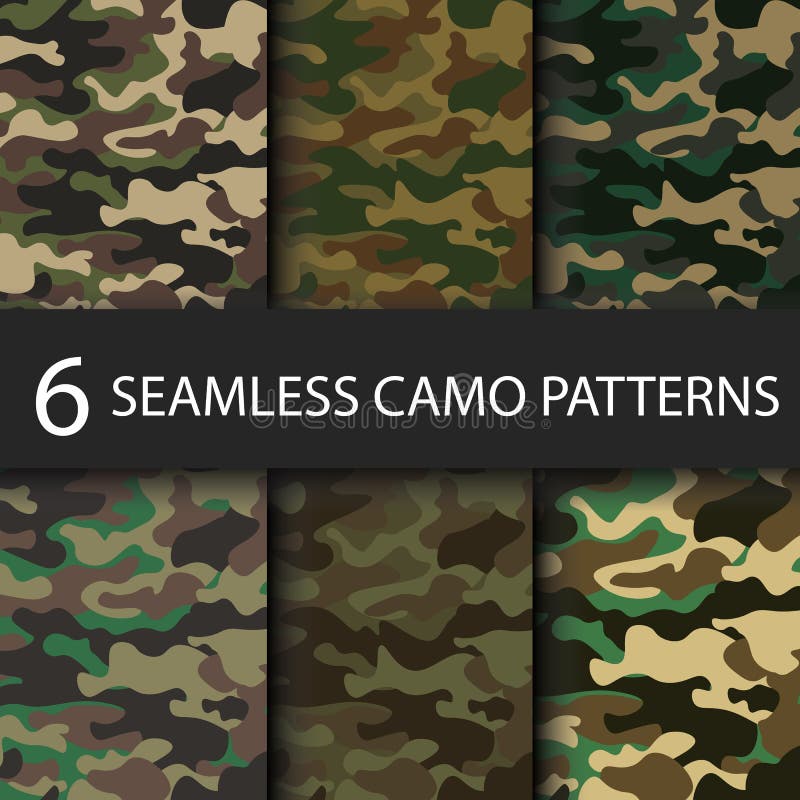 Set of 6 Pack Camouflage Seamless Patterns Background with Black Shadow ...