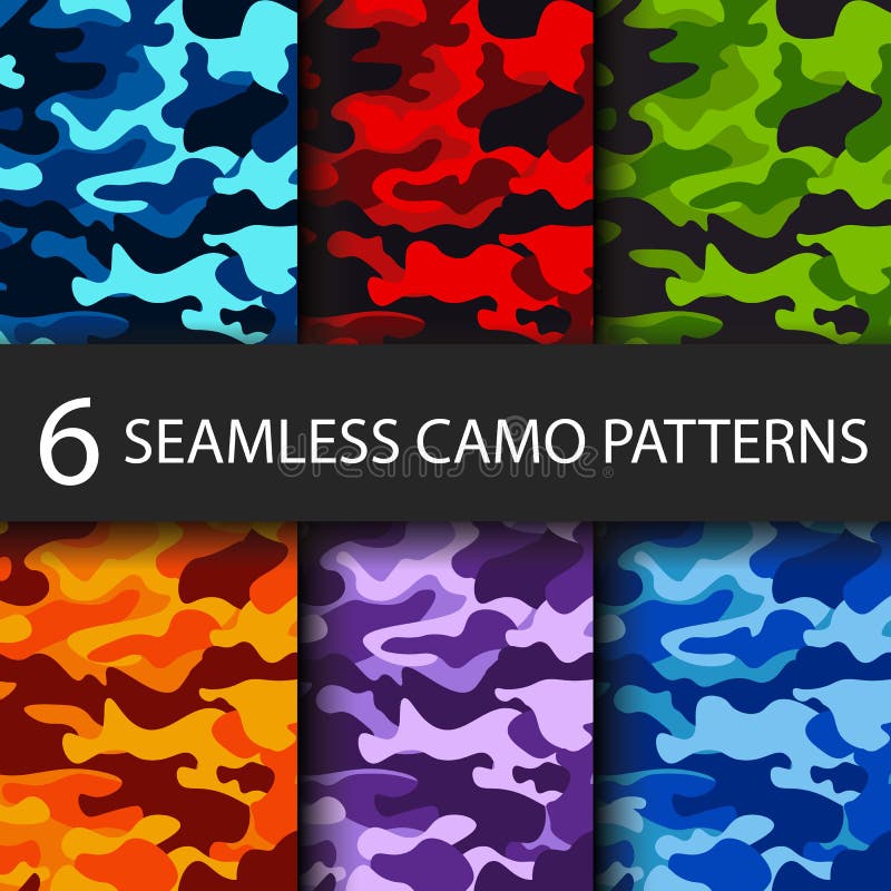 Set of 6 Pack Camouflage Seamless Patterns Background with Black Shadow ...