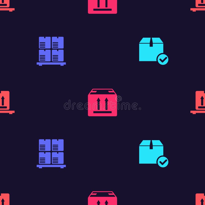 Set Package Box with Check Mark, Cardboard Boxes on Pallet, Traffic and ...