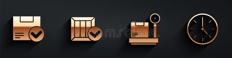 Set Package Box with Check Mark, Wooden Box with Check Mark, Scale with ...