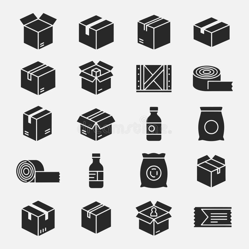 A Set of Package Box Symbols is Shown in a Black and White Style Stock ...