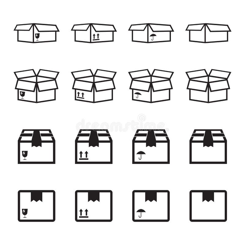 Set of Packaging Box Icon. Flat Shipping Pack Simple Vector ...
