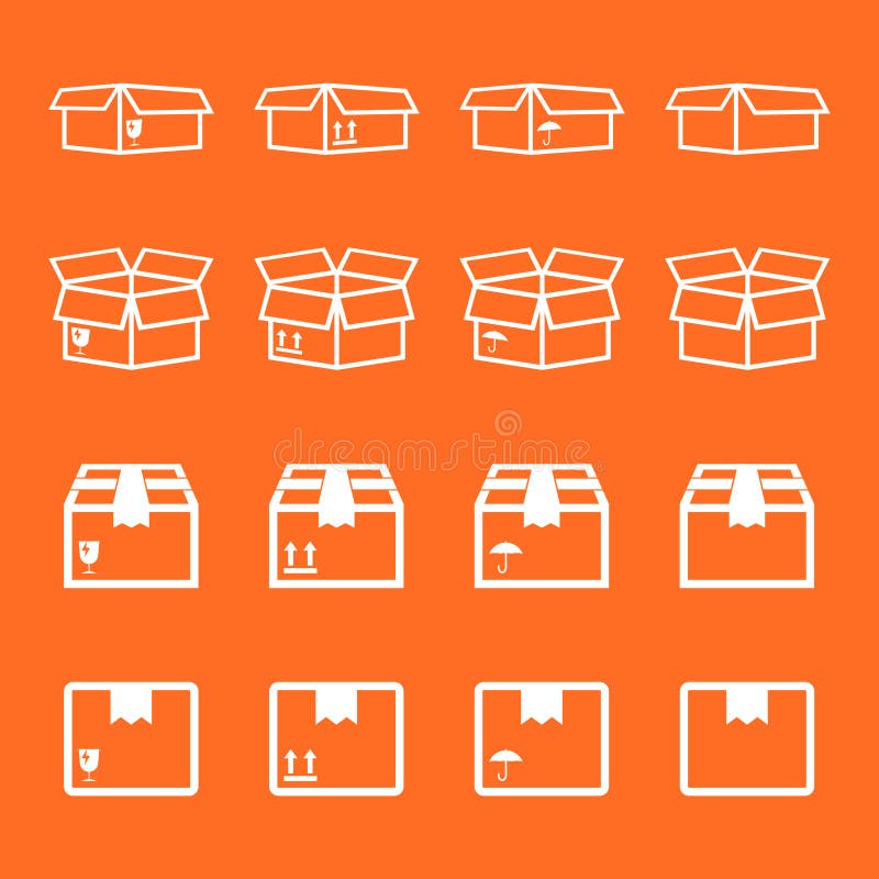 Set of Packaging Box Icon. Flat Shipping Pack Simple Vector ...