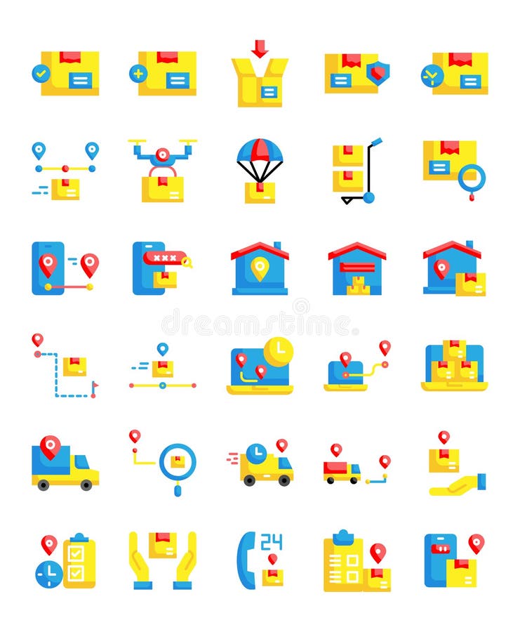 Set of 30 Packaging and Delivery Service Flat Icon Stock Vector ...