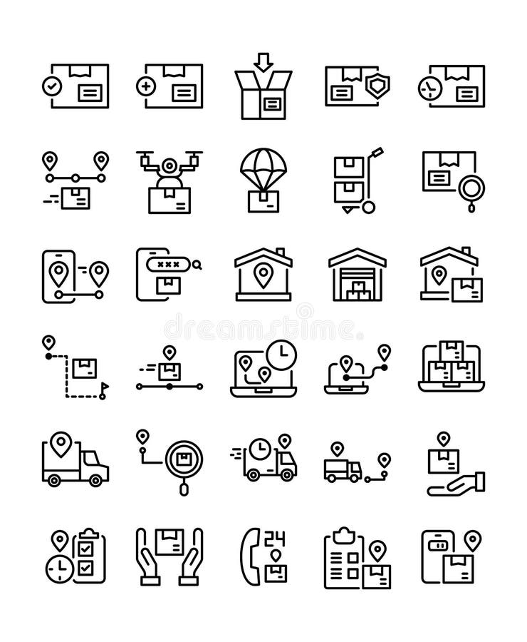 Set of 30 Packaging and Delivery Service Outline Icon Stock Vector ...