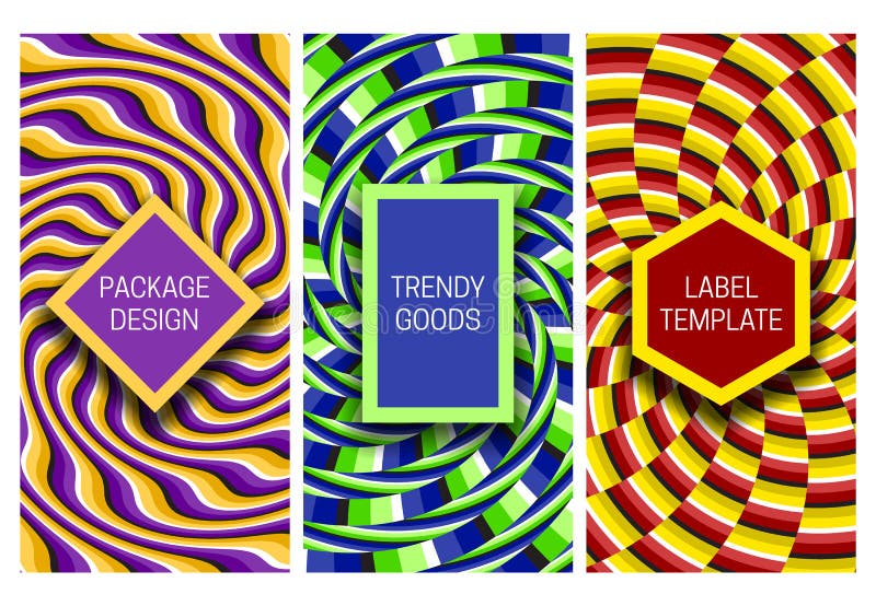 Set of Packaging Design with Optical Illusion Backgrounds. Dynamic ...