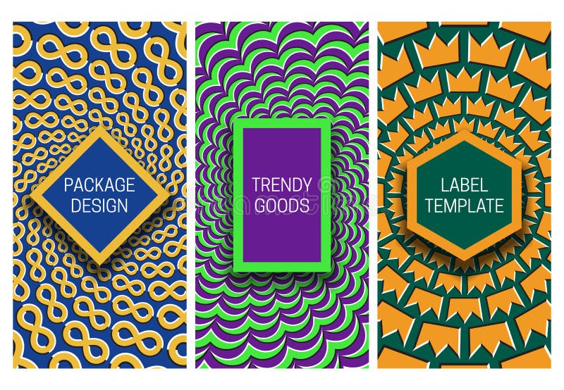 Set of Packaging Design with Optical Illusion Backgrounds of Various ...