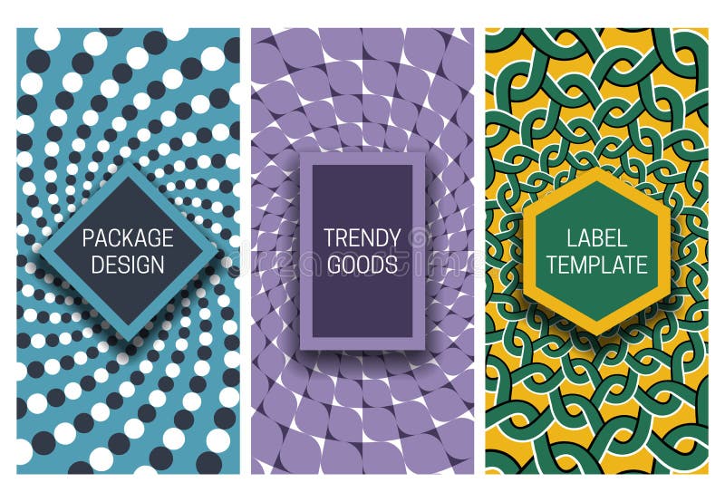 Set of Packaging Design with Optical Illusion Backgrounds of Various ...