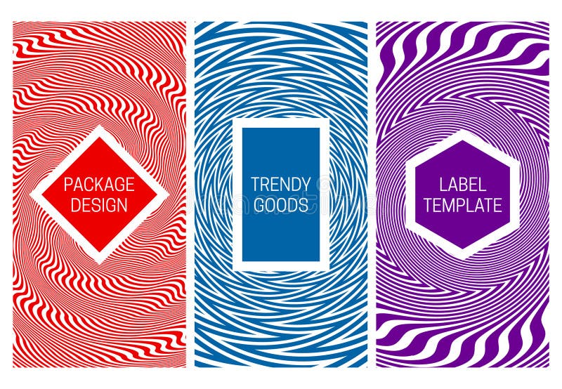 Set of Packaging Design with Various Psychedelic Monochrome Patterns ...