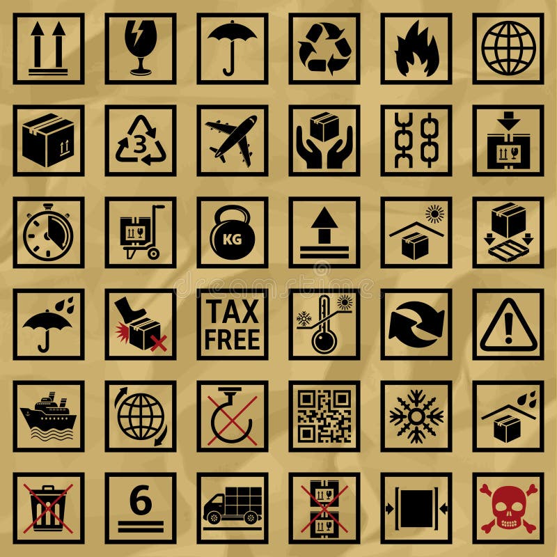 Set of Packaging Signs and Symbols Stock Vector - Illustration of ...